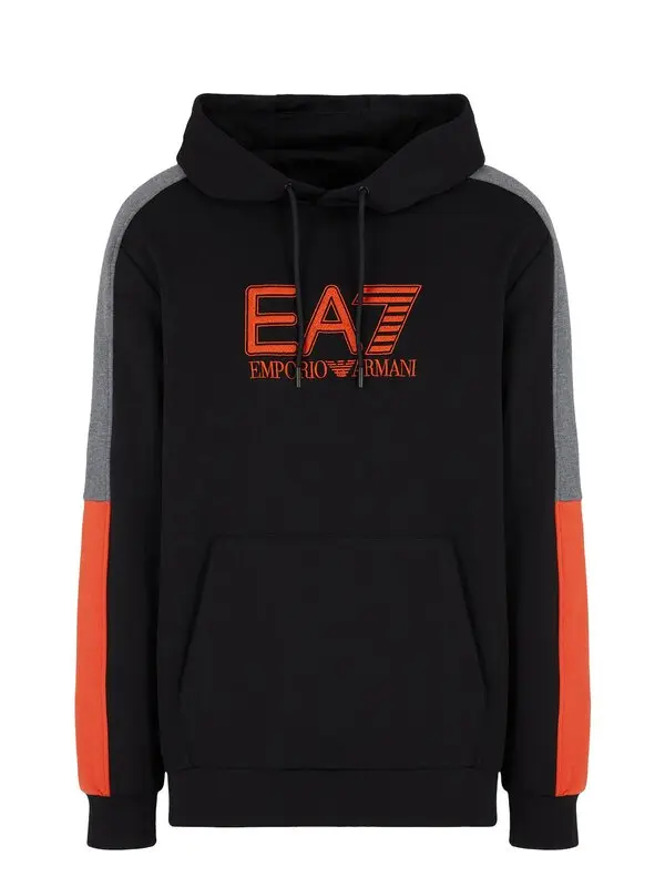 EA7 Oversized Logo Print Drawstring Hoodie - Black