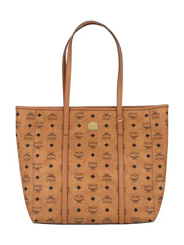 Mcm Monogram Print Shopper Bag With Napa Leather Trim - Brown