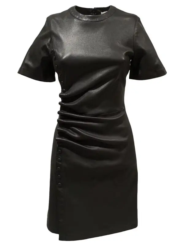 Rabanne Gathered Leather Mini Dress - Black