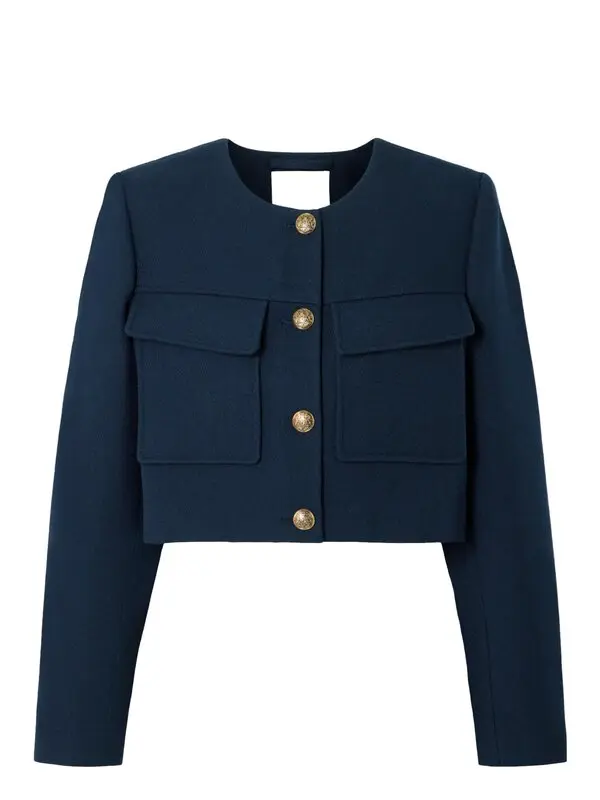 Citizens Of Humanity Long Sleeve Cropped Jacket With Crew Neck - Navy