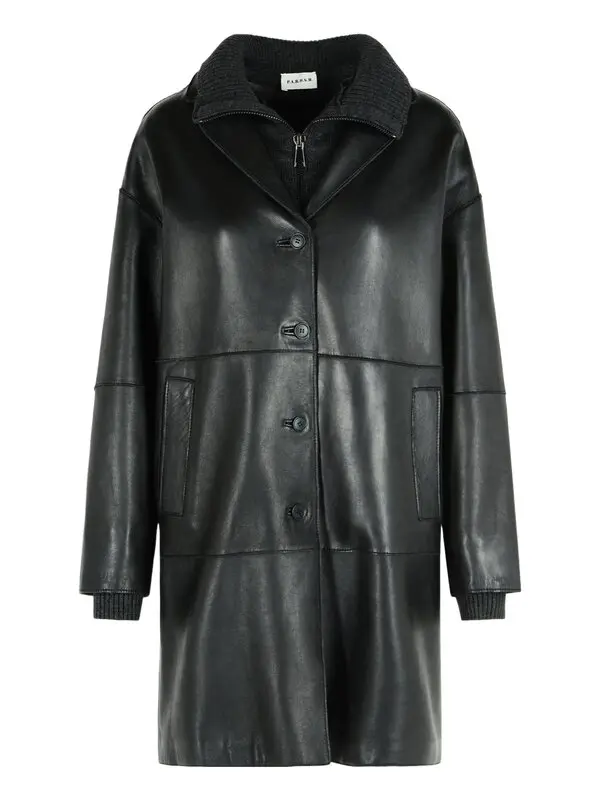 P.a.r.o.s.h Ribbed Collar Leather Coat - Black