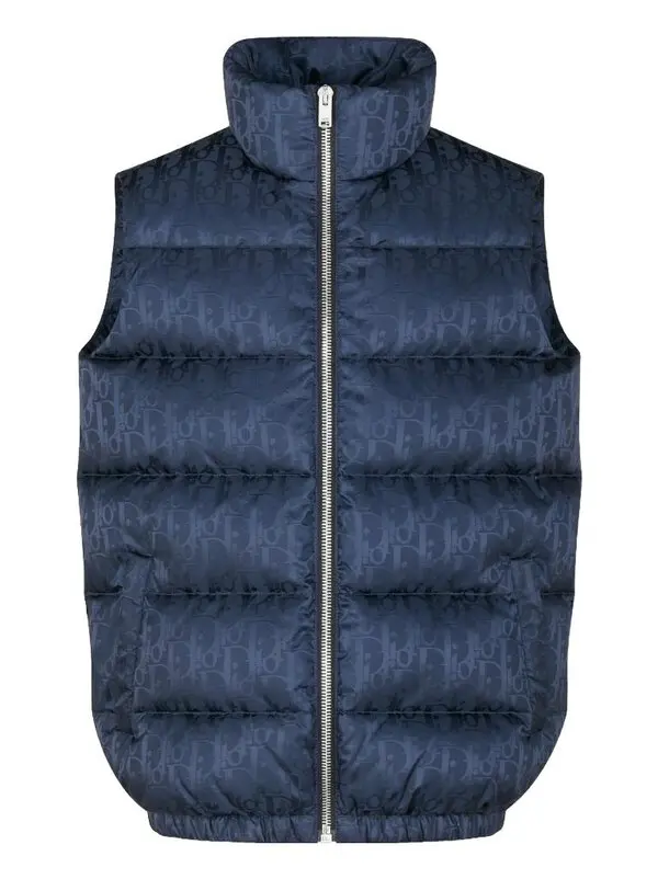 Dior Logo Quilted Sleeveless Down Jacket - Blue