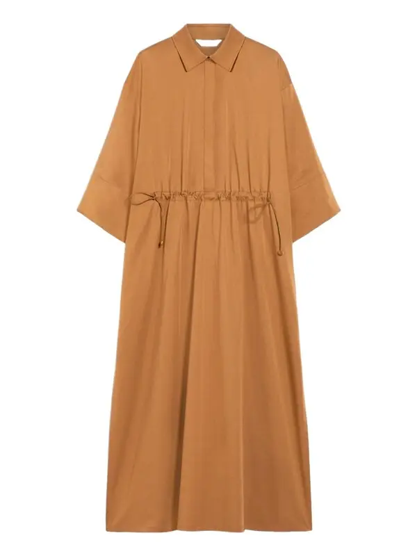 Max Mara Shirtdress With Drawstring Waist And Wide Sleeves - Tobacco Color