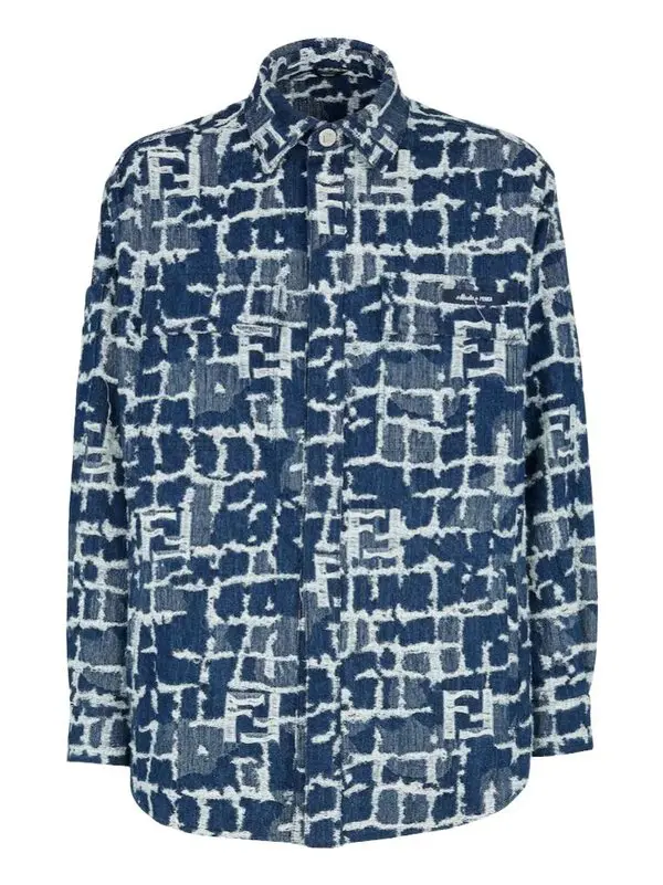 Fendi Logo Jacquard Denim Jacket - Blue