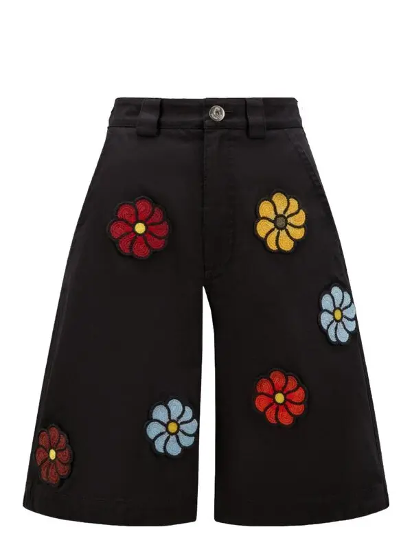 Moncler X Jw Anderson Floral Embroidered Cotton Gabardine Shorts - Black