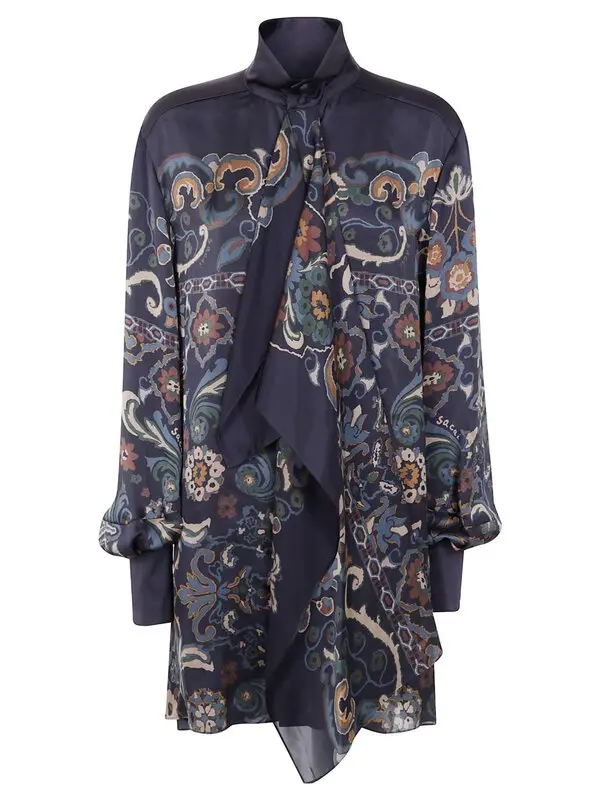 Sacai Turtleneck Floral Print Midi Dress - Black