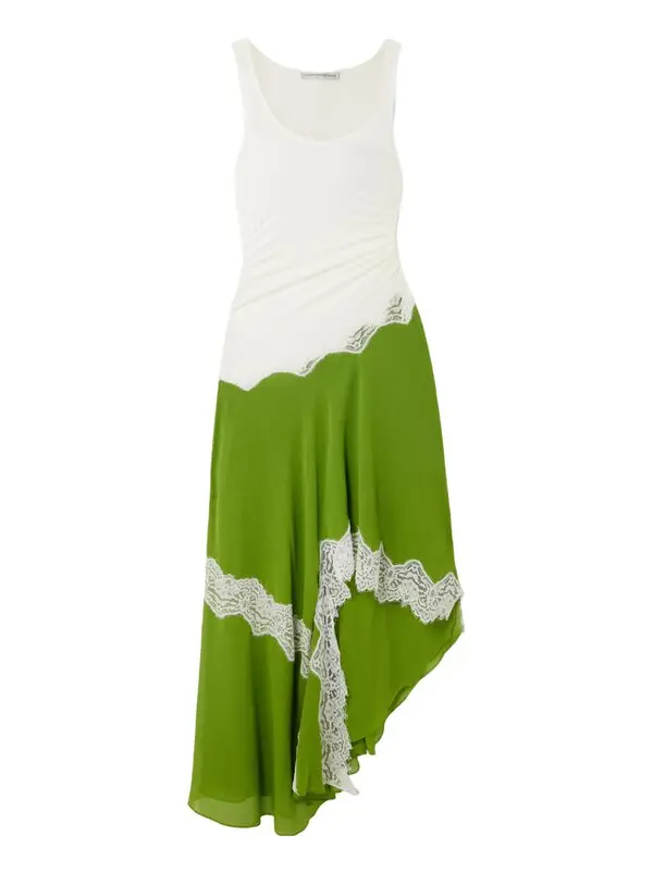 Christopher Esber Asymmetrical Lace-trimmed Pleated Dress - Green