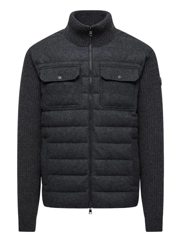 Moncler Zip-up Padded Cardigan With Ribbed Knit - Dark Gray