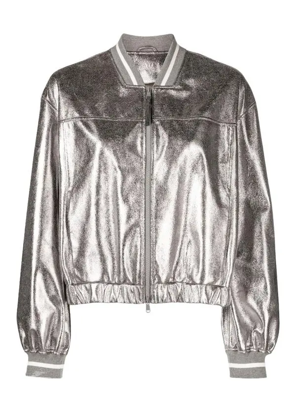 Brunello Cucinelli Metallic Zipped Bomber Jacket - Gray