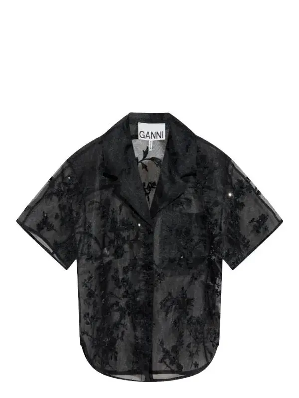 GANNI Embellished Organza Shirt - Black