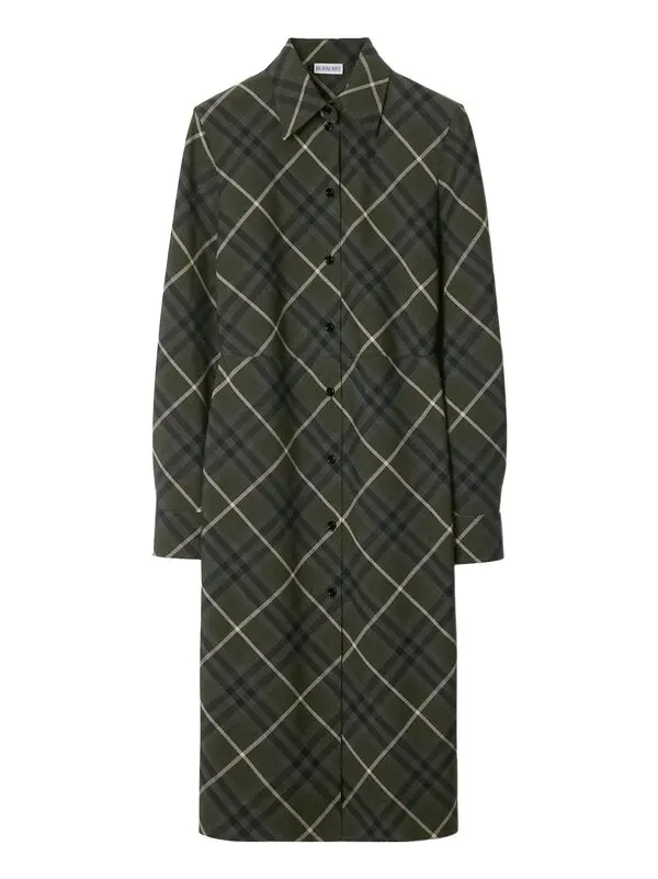 Burberry Checkered Long Sleeve Shirt Dress - Swamp Color