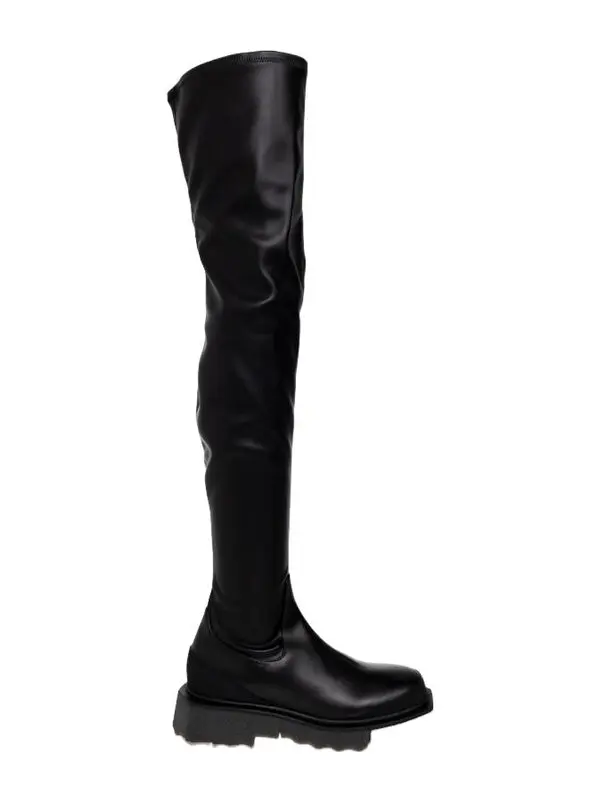 Off-White Round Toe Thigh High Boots - Black