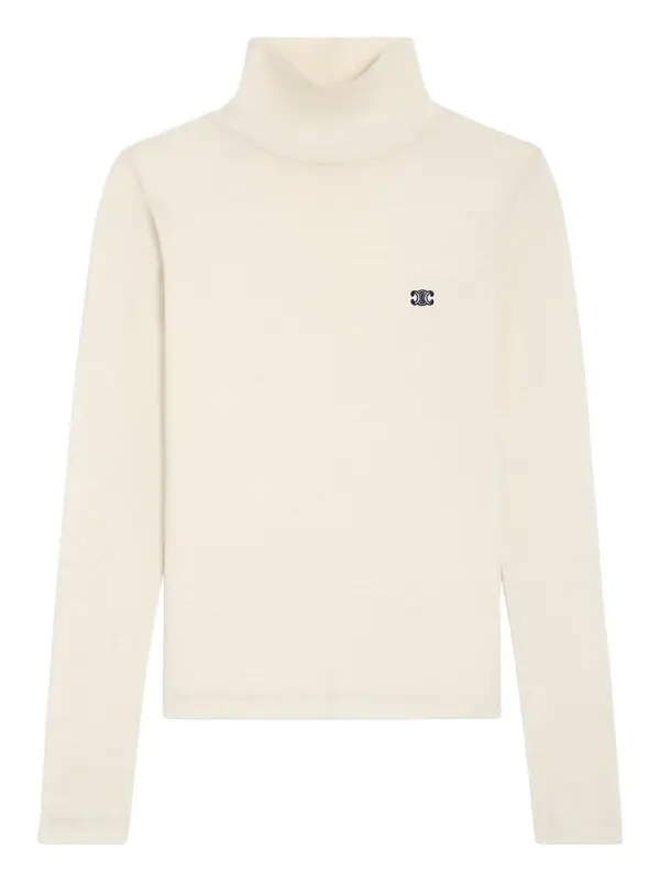 Celine Wool Jersey Turtleneck With Triumph Embroidery - Cream