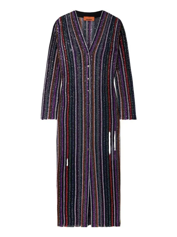 Missoni Sequin-embellished Striped Crochet-knit Cardigan - Black