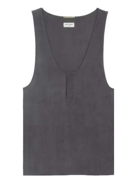 Saint Laurent Henley U-neck Top - Dark Gray