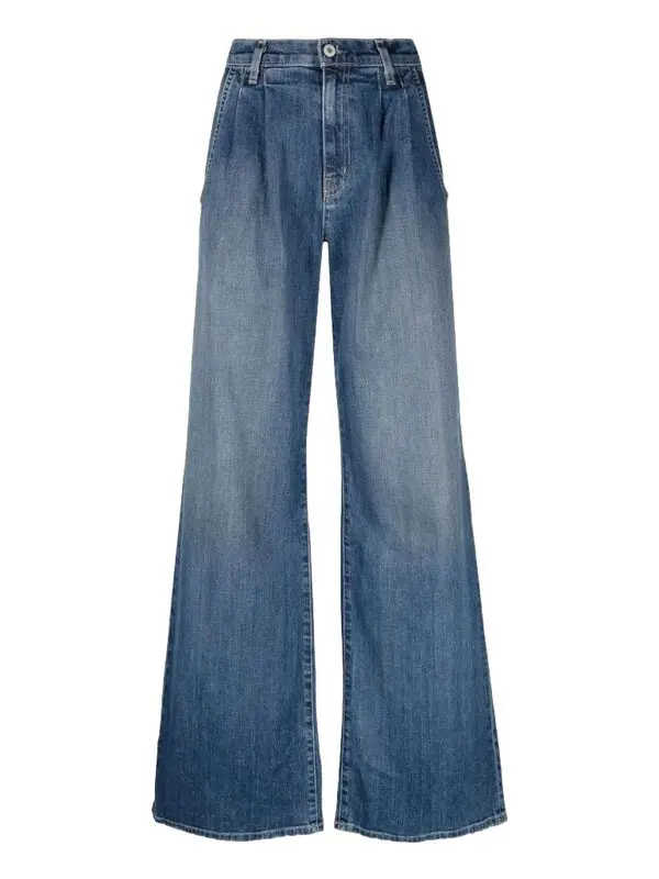NILI LOTAN Wide-leg Bleach-effect Denim Jeans - Blue