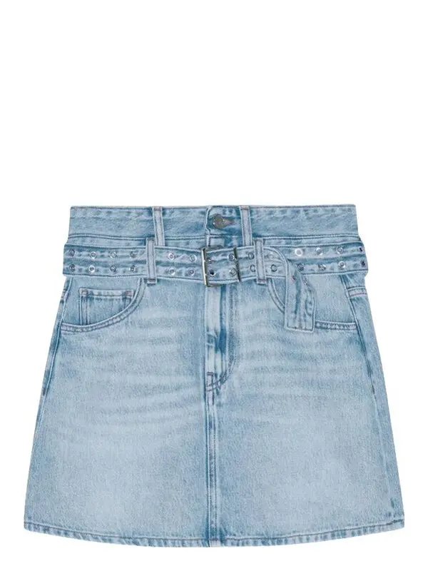 GANNI Belted Denim Mini Skirt - Blue