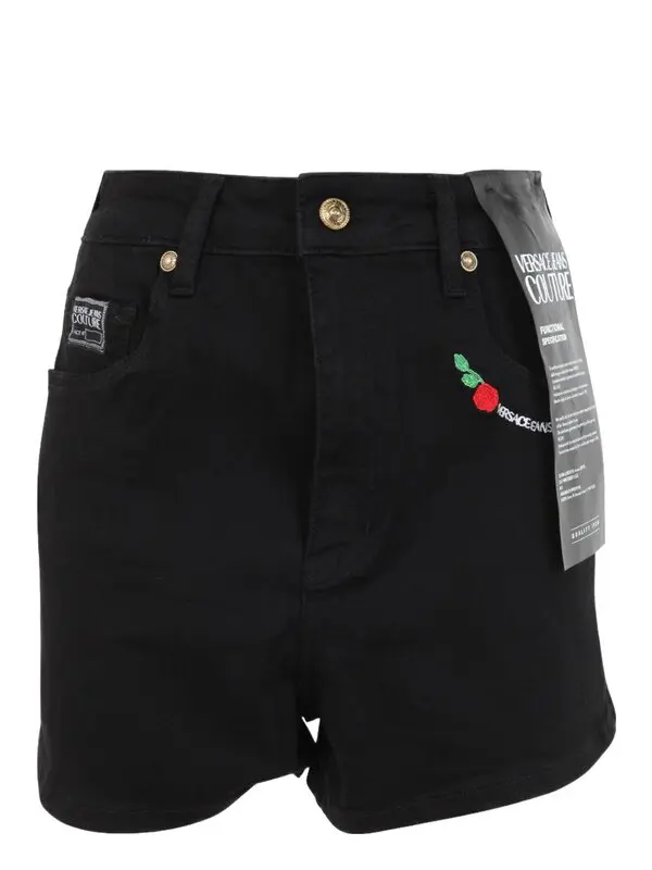 Versace Embroidered Logo Denim Shorts - Black