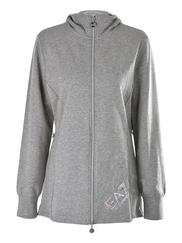 EA7 Letter Print Zip-up Hooded Jacket - Gray