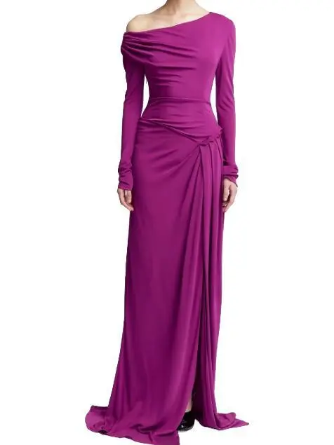 16Arlington One-shoulder Pleated Draped Maxi Dress - Purple