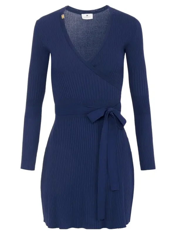Elisabetta Franchi Ribbed Knit Wrap Dress With Waist Tie - Ultramarine