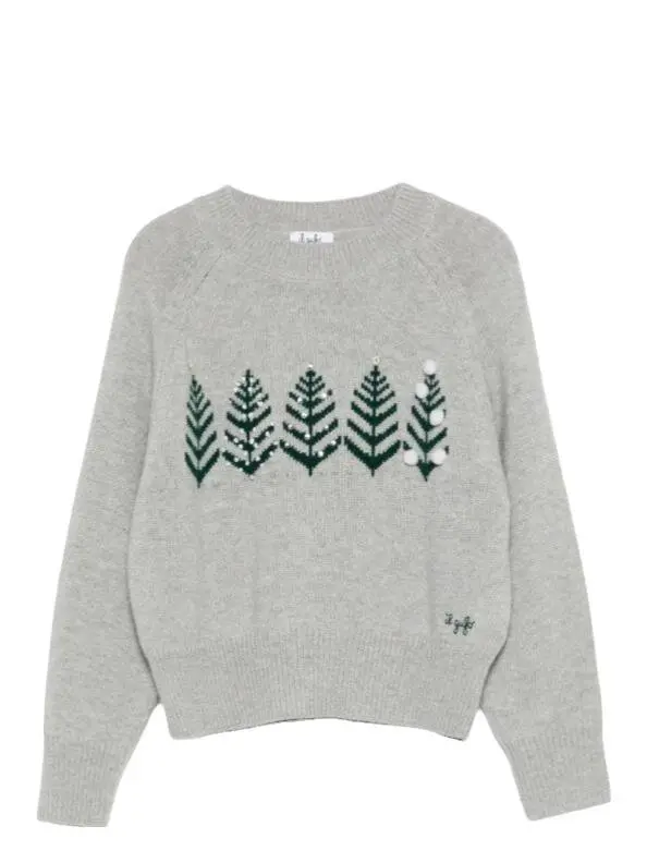 IL GUFO Tree Intarsia Knitted Jumper - Gray