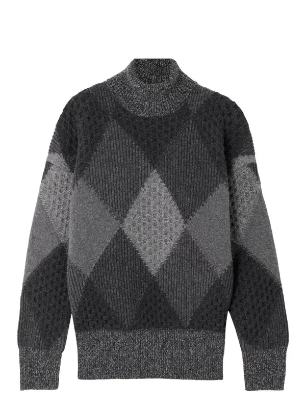 Stella McCartney Diamond Pattern Wool Turtleneck Sweater - Grey
