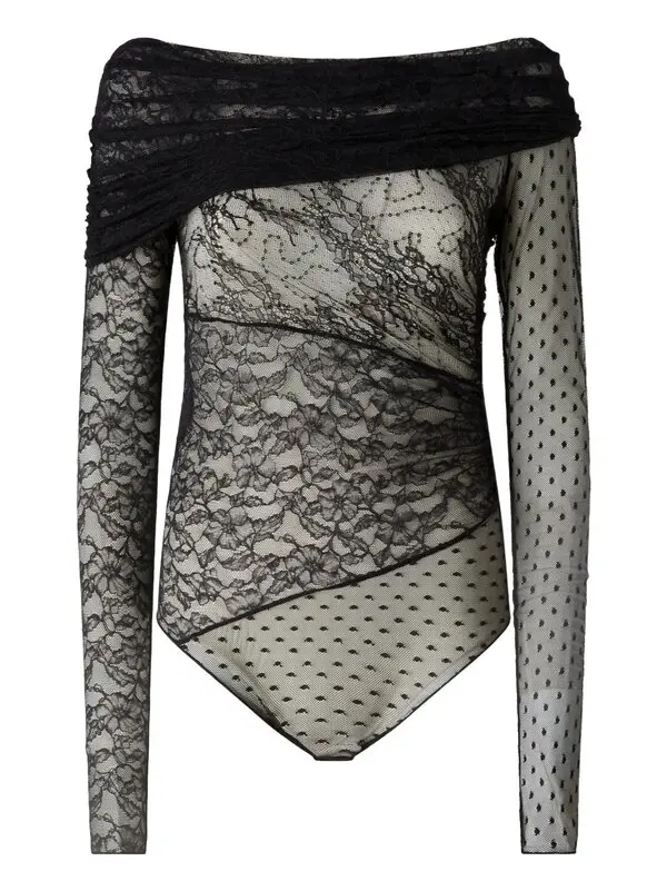 Pinko Floral Lace Off-shoulder Bodysuit - Black