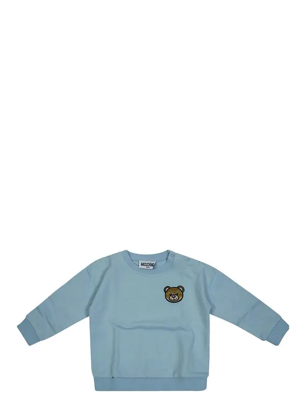 Moschino Round Neck Long Sleeve Sweater With Logo Detail - Blue