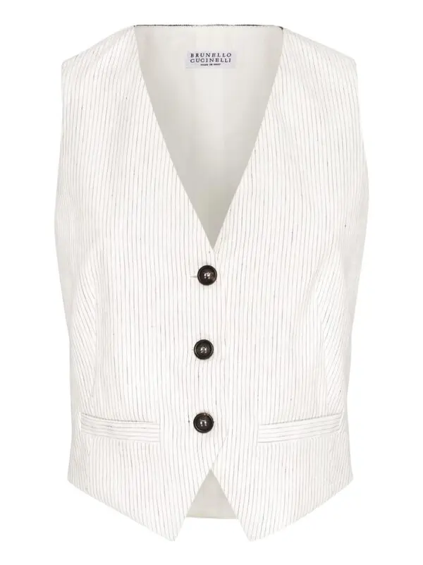 Brunello Cucinelli Sleeveless Pin Stripe Waistcoat - White