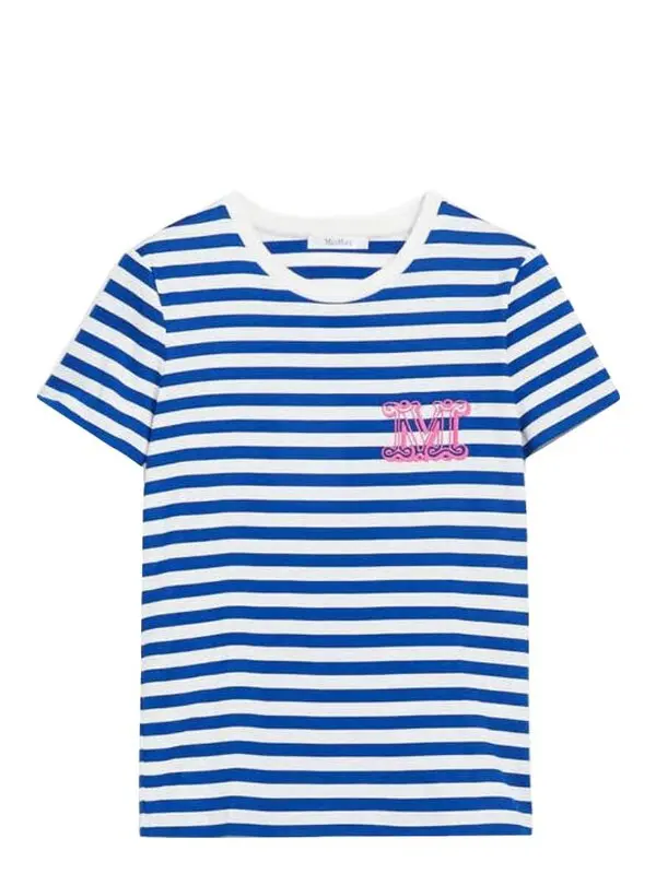 Max Mara Striped Logo Embroidered T-shirt - Blue
