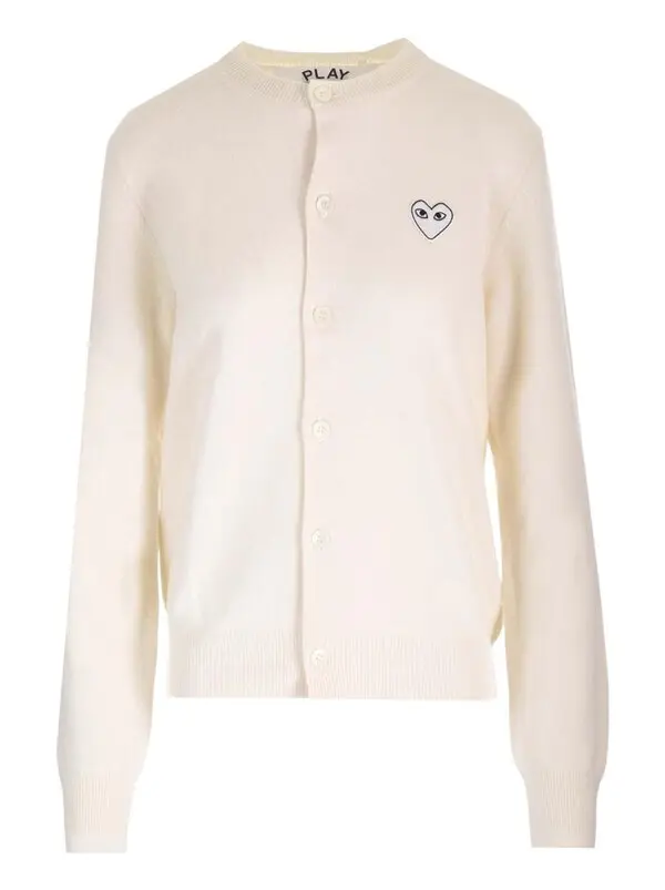 Play Comme Des Garcon Logo Patch Cardigan - White