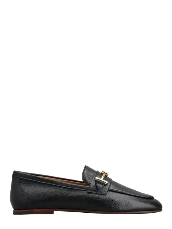 TOD'S Logo Plaque Almond Toe Loafers - Black