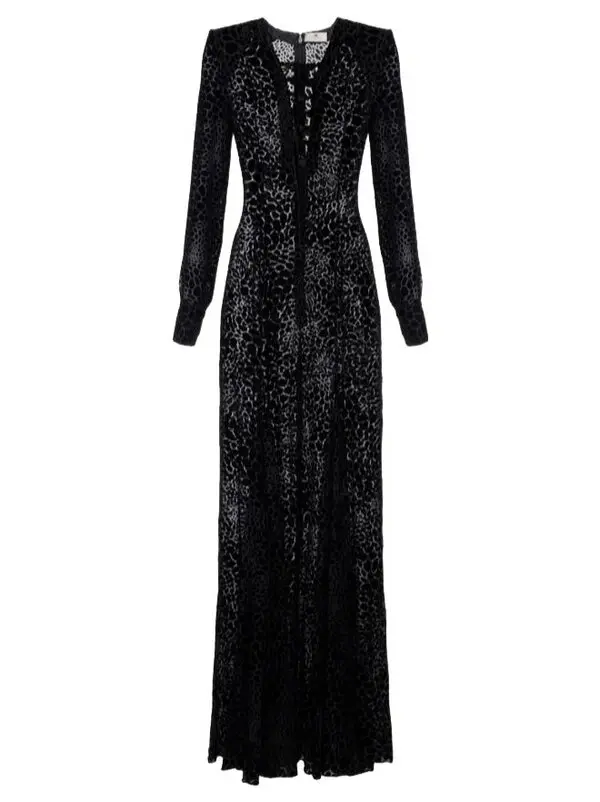 Elisabetta Franchi Burnout Velvet Maxi Dress - Black