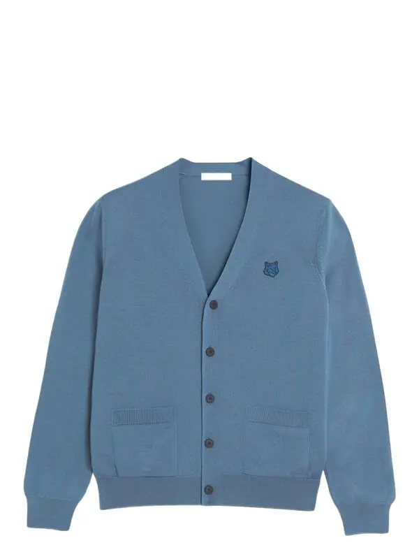 Maison Kitsuné Fox Head Patch V-neck Cardigan - Blue