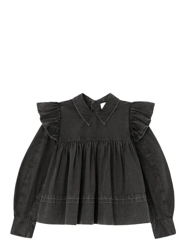 GANNI Gathered Collared Blouse - Black