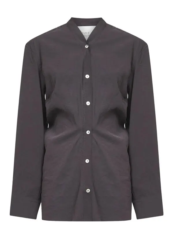 Studio Nicholson Band Collar Pleated Waist Top - Black