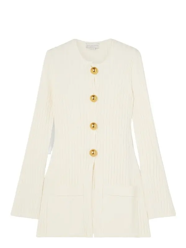 Stella McCartney Ribbed Knit Cardigan With Gold Buttons - Ivory