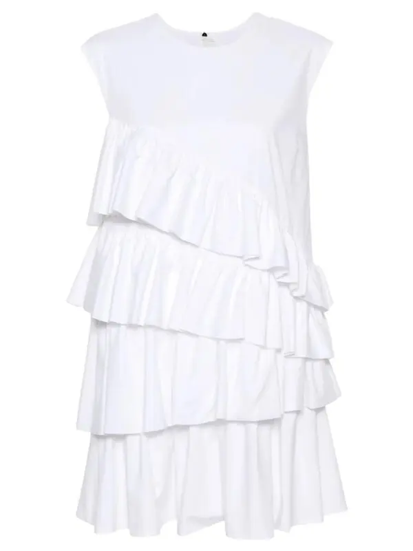 MSGM Ruffled Crewneck Sleeveless Dress - White