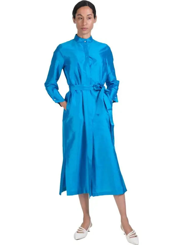 Max Mara Belted Silk Shirt Dress - Blue