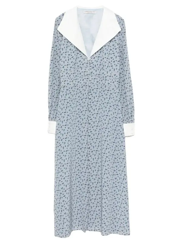 Alessandra Rich Long Sleeve Floral Print Dress - Light Blue