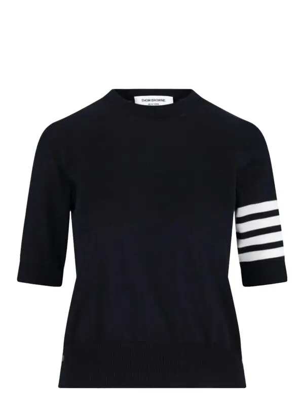 Thom Browne 4-bar Sheer Sleeve Fine-knit T-shirt - Navy Blue