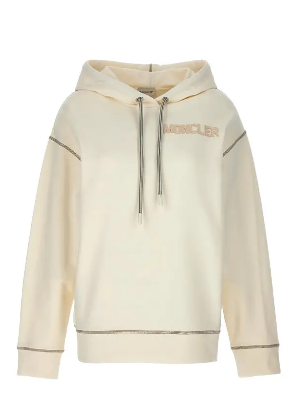 Moncler Long Sleeve Hooded Pullover With Drawstring - White