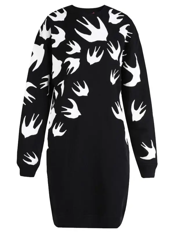Alexander McQueen Swallow Print Knit Dress - Black