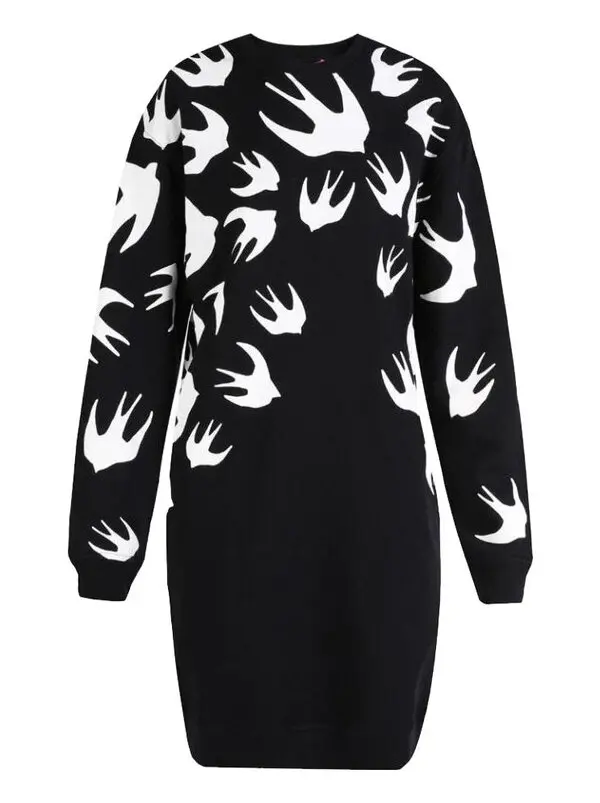 Alexander McQueen Swallow Print Knit Dress - Black