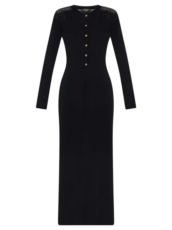 Versace Lace-insert Button-front Midi Dress - Black