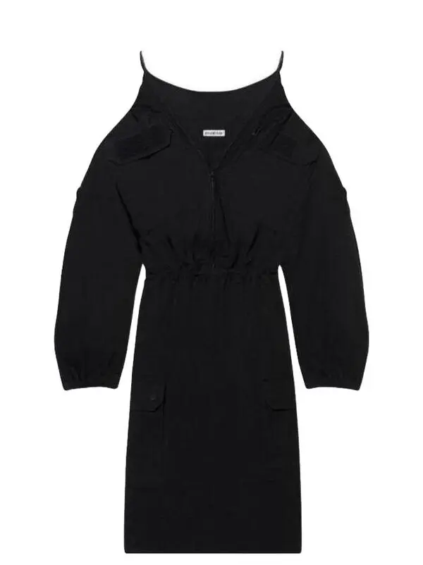 Balenciaga Drop Shoulder Zipped Dress - Black