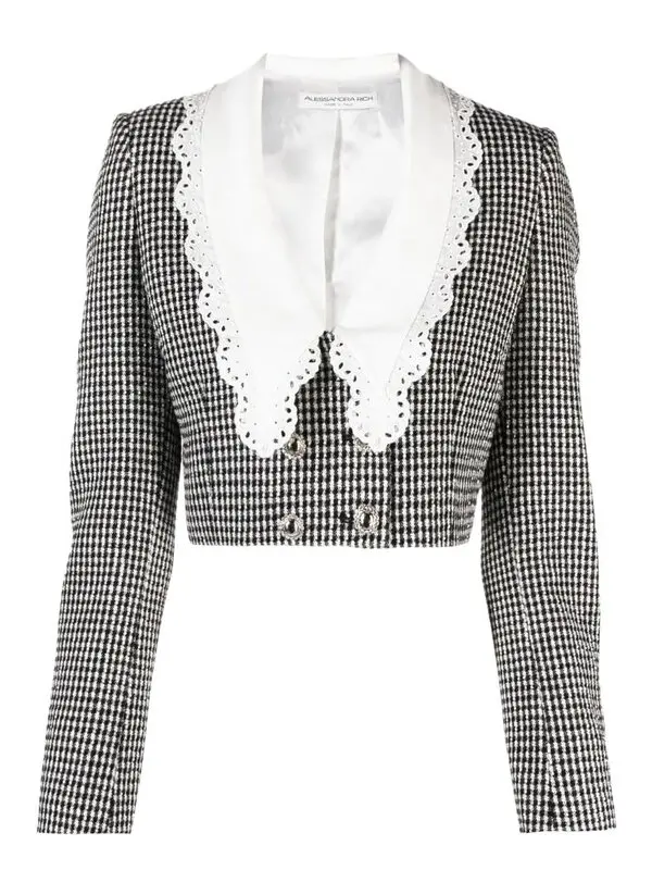 Alessandra Rich Gingham Checked Peter Pan Collar Blazer - White