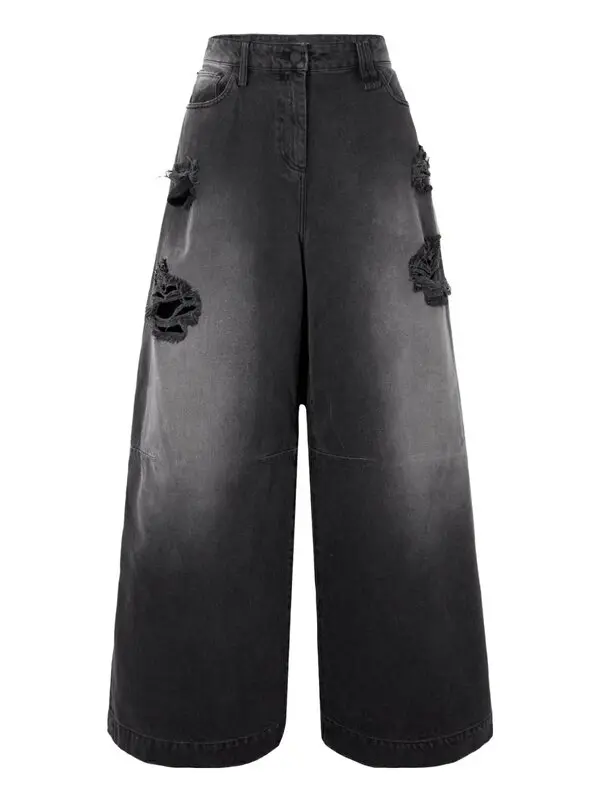 Simone Rocha Crystal-embellished Distressed Wide-leg Jeans - Black