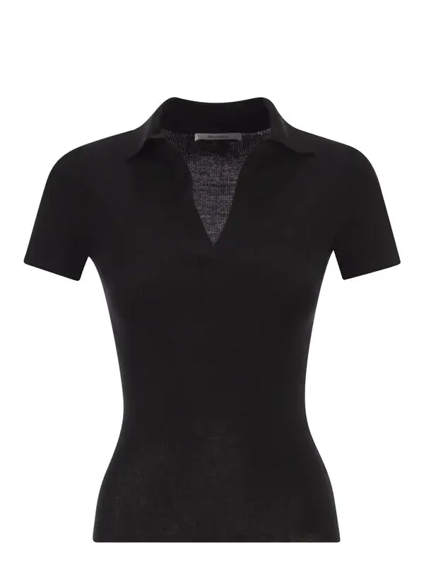 Max Mara Ribbed Knit Polo Top - Black